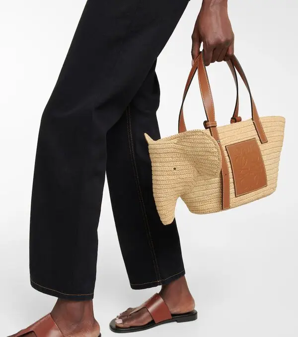 Loewe Elephant Small Raffia Basket Bag
