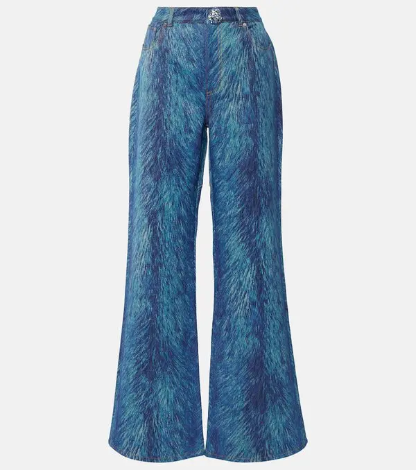 AREA Embellished Fur-print Flared Jeans
