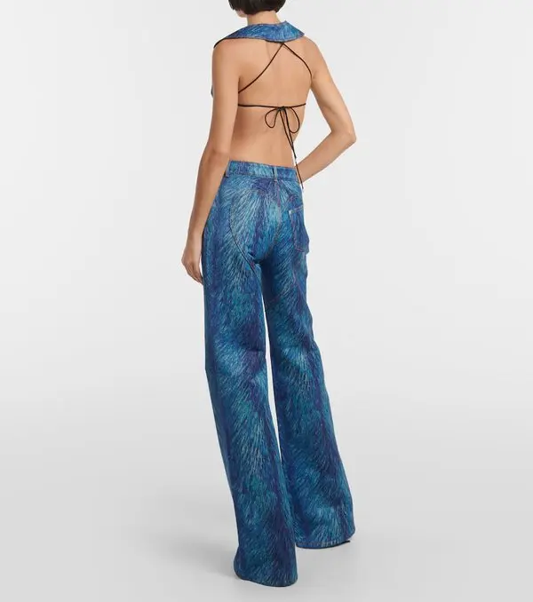 AREA Embellished Fur-print Flared Jeans