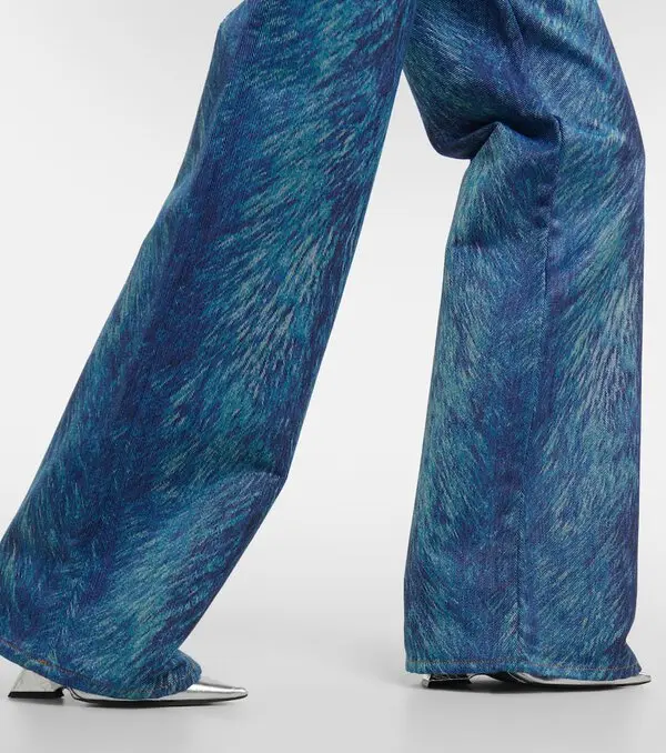 AREA Embellished Fur-print Flared Jeans