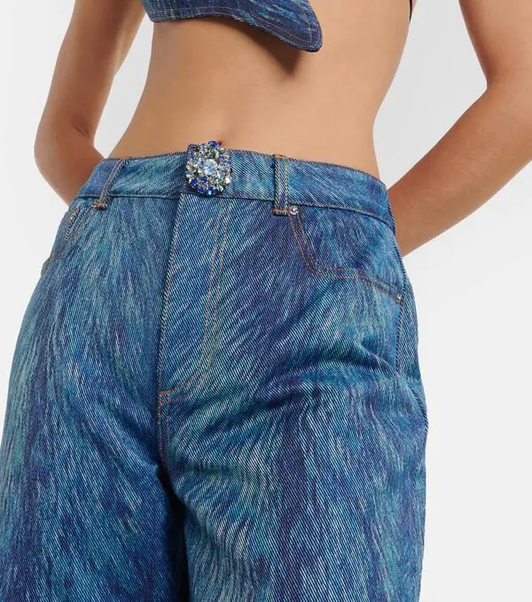 AREA Embellished Fur-print Flared Jeans