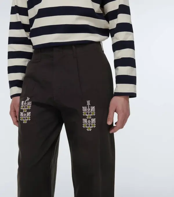 ADISH Qrunful Embroidered Cotton Trousers - Black