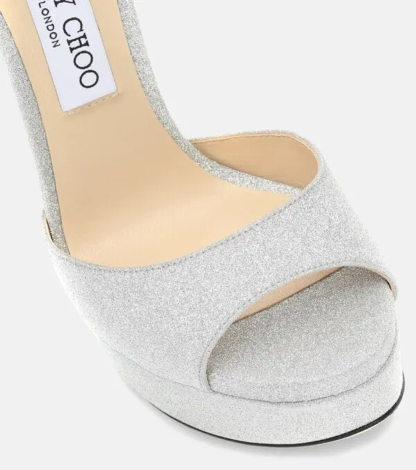 JIMMY CHOO Glitter Fabric And Goat Leather Sandals With Buckle-fastening Ankle Strap