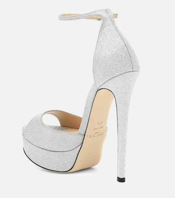 JIMMY CHOO Glitter Fabric And Goat Leather Sandals With Buckle-fastening Ankle Strap