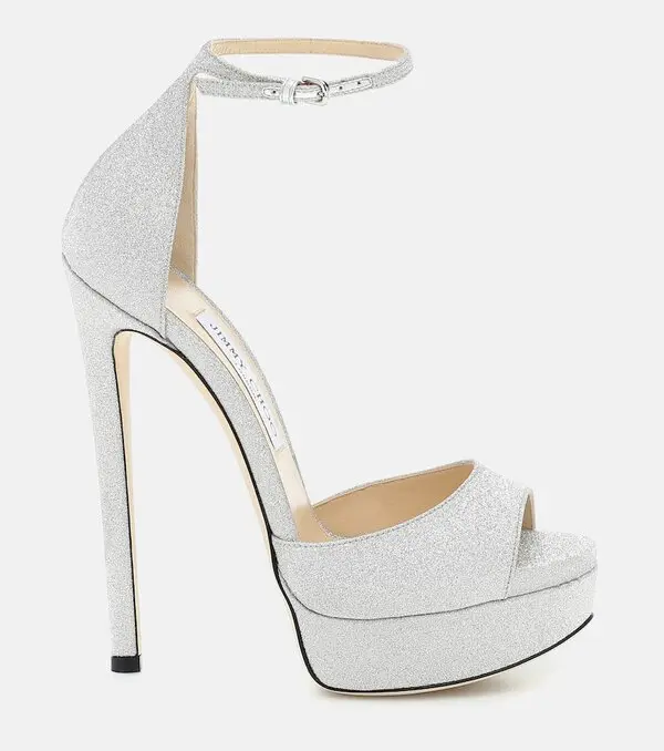 JIMMY CHOO Glitter Fabric And Goat Leather Sandals With Buckle-fastening Ankle Strap