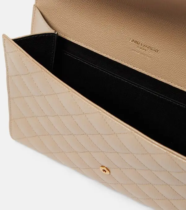 Saint Laurent Envelope Matelassé Leather Clutch - Beige