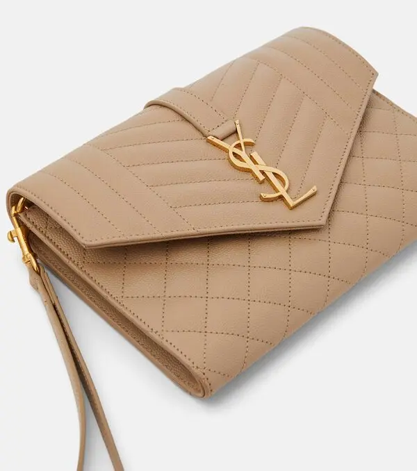 Saint Laurent Envelope Matelassé Leather Clutch - Beige