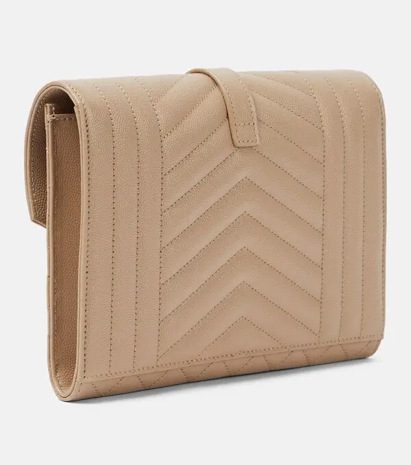 Saint Laurent Envelope Matelassé Leather Clutch - Beige