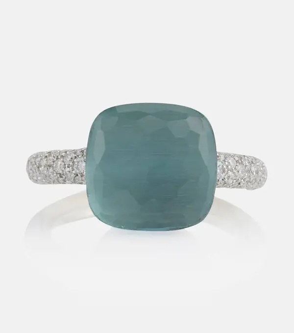 Pomellato Nudo 18kt White And Rose Gold Ring With Topaz And Diamonds - Blue