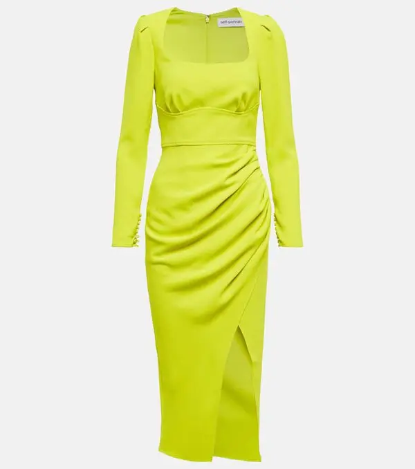 SELF-PORTRAIT Ruched Crepe Midi Dress