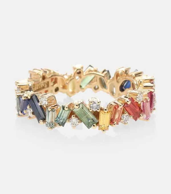 SUZANNE KALAN 18kt Gold Diamond And Sapphire Ring - Multicoloured