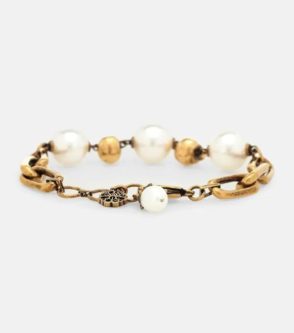 Alexander McQueen Faux Pearl And Chain Bracelet