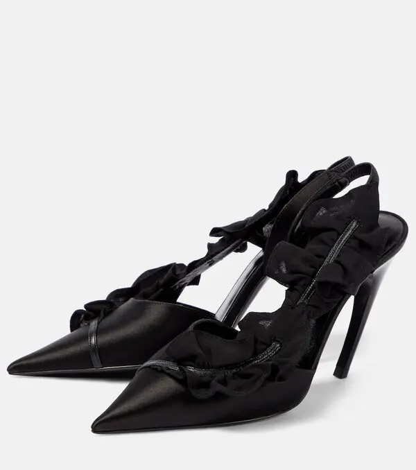 NENSI DOJAKA Ruffled Satin Slingback Pumps