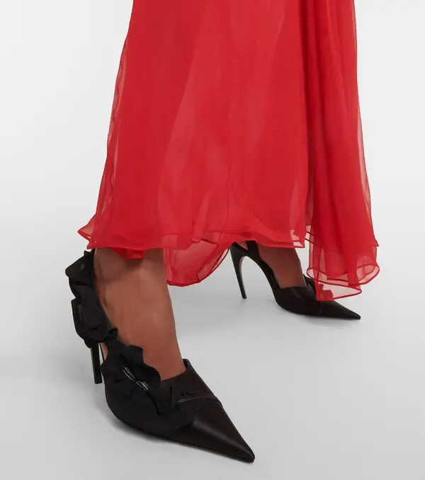 NENSI DOJAKA Ruffled Satin Slingback Pumps