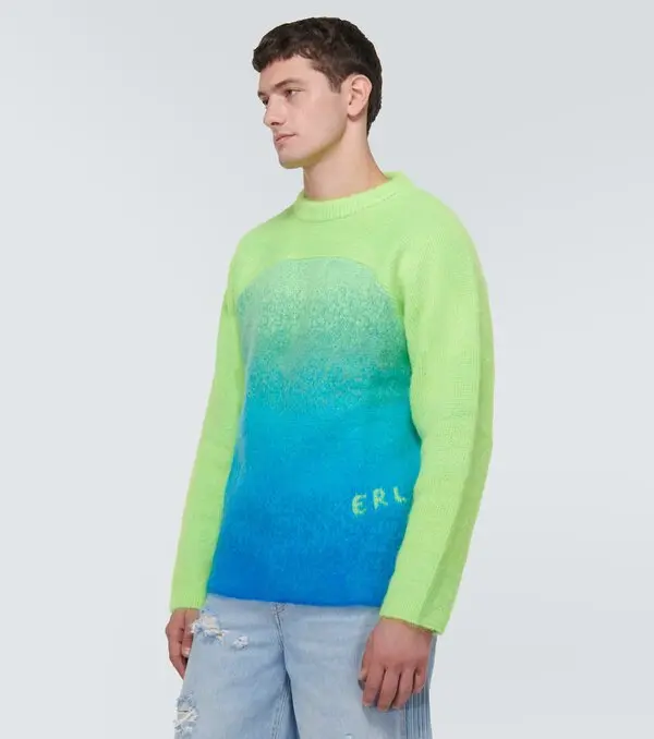 ERL Rainbow Knitted Mohair-blend Sweater - Green