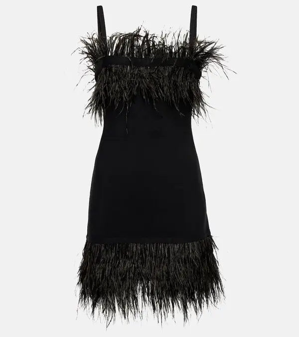 Staud Etta Feather-trimmed Knit Minidress