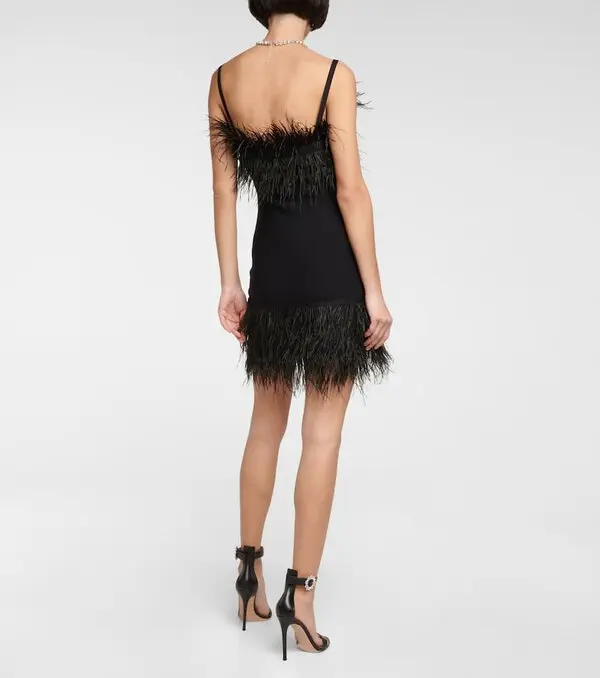 Staud Etta Feather-trimmed Knit Minidress