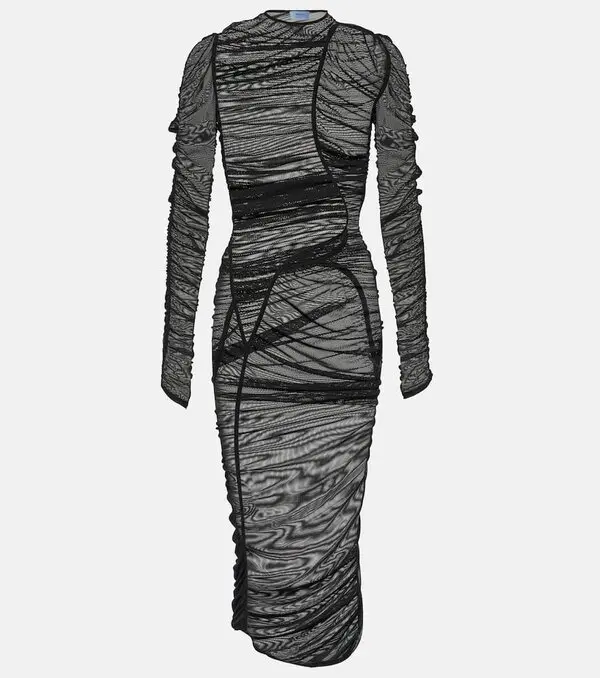 MUGLER Ruched Mesh Midi Dress