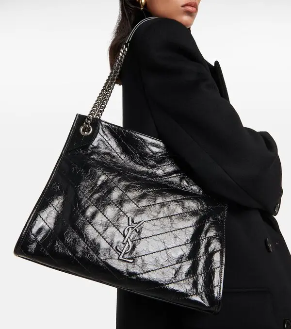 Saint Laurent Niki Crinkled Leather Shopper