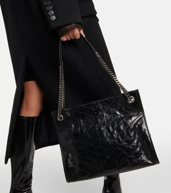 Saint Laurent Niki Crinkled Leather Shopper