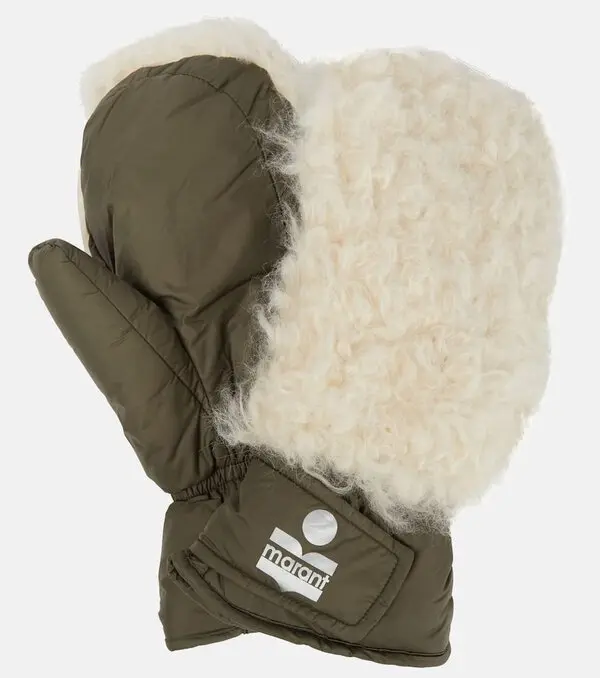 Isabel Marant Naerka Shearling-paneled Mittens - Green