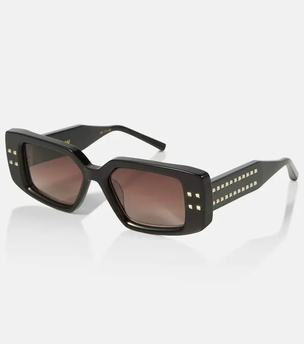 Valentino Garavani V-cinque Studded Rectangular Sunglasses - Black