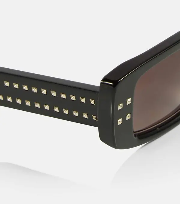 Valentino Garavani V-cinque Studded Rectangular Sunglasses - Black