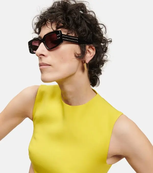 Valentino Garavani V-cinque Studded Rectangular Sunglasses - Black