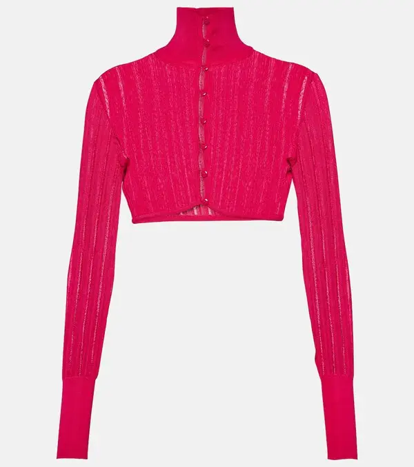 Alaïa Crinoline Cropped Mockneck Cardigan - Pink