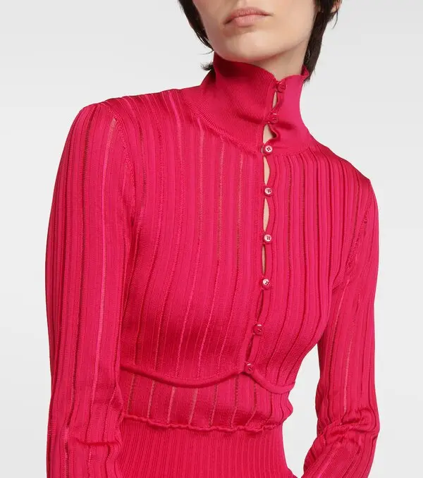 Alaïa Crinoline Cropped Mockneck Cardigan - Pink