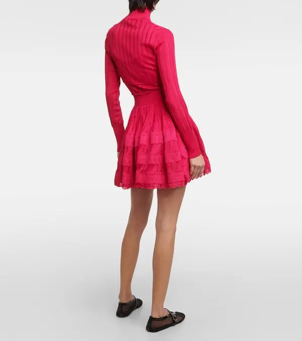 Alaïa Crinoline Cropped Mockneck Cardigan - Pink