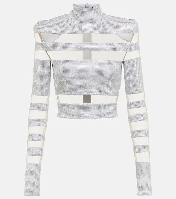 Balmain Mesh-paneled Embellished Top