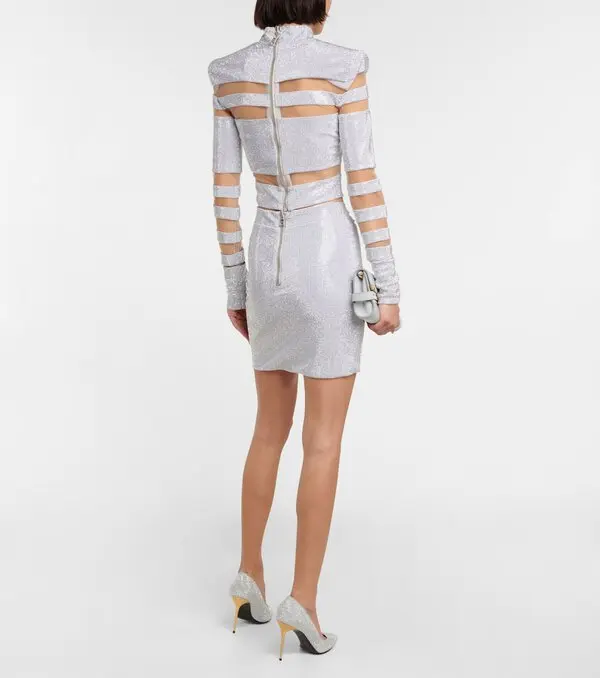 Balmain Mesh-paneled Embellished Top