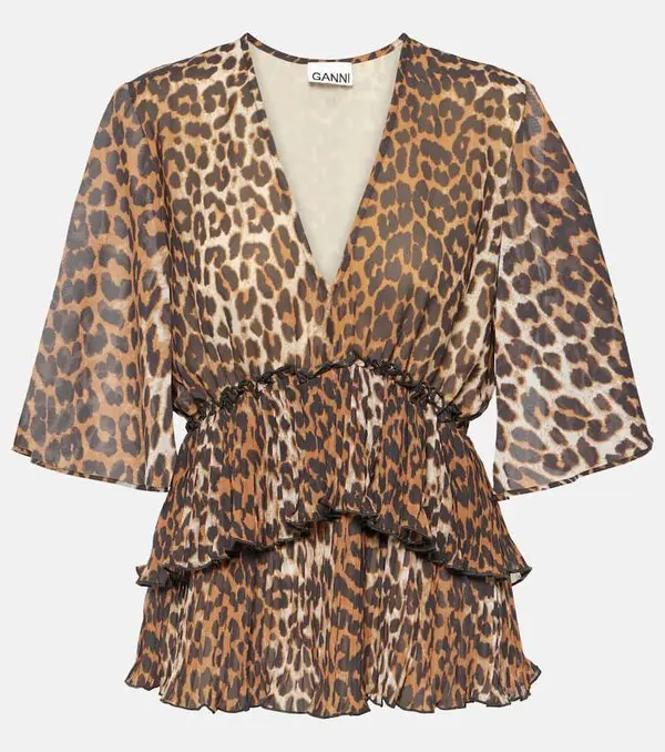 GANNI Leopard-print Georgette Blouse