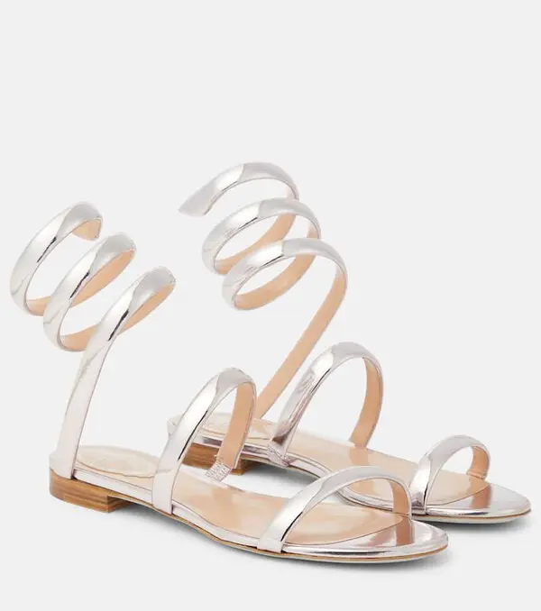 Rene Caovilla Cleo Mirrored Leather Sandals - Silver