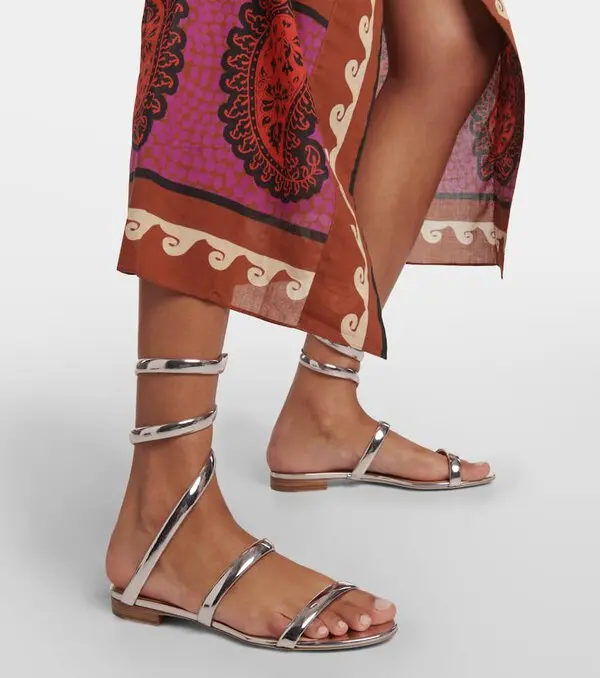 Rene Caovilla Cleo Mirrored Leather Sandals - Silver