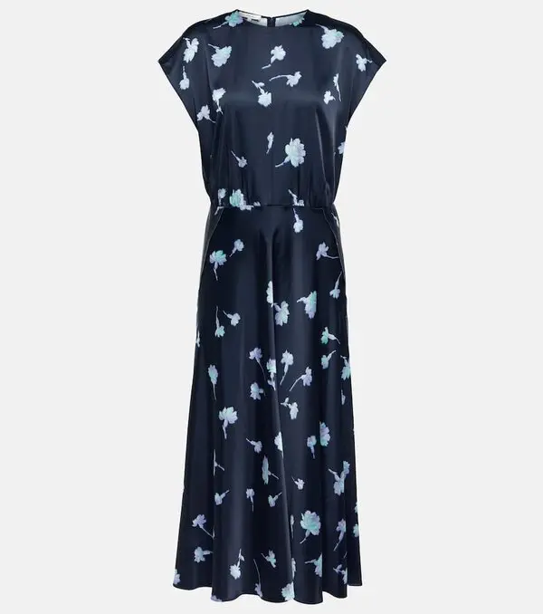 Vince Floral Print Midi Dress - Blue