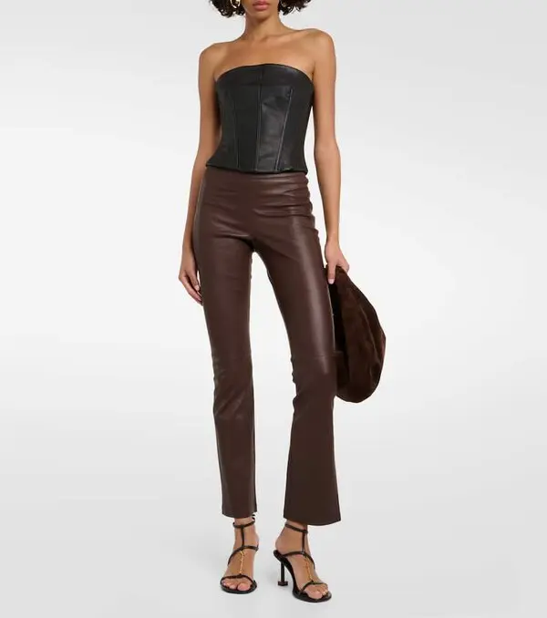 Stouls Leather Bootcut Pants - Brown