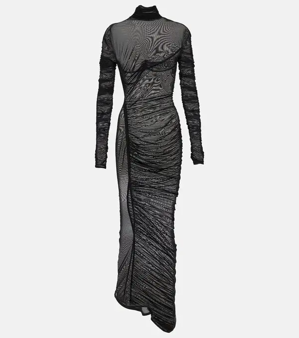 MUGLER Ruched Sheer Maxi Dress