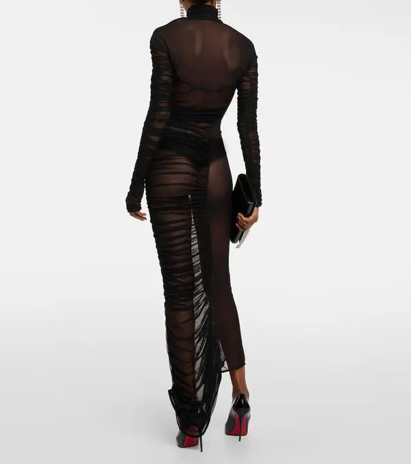 MUGLER Ruched Sheer Maxi Dress