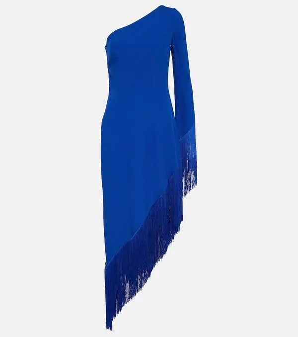 TALLER MARMO Aventador Fringed One-shoulder Midi Dress - Blue