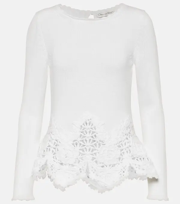 Oscar De La Renta Lace-trimmed Cotton Sweater - White