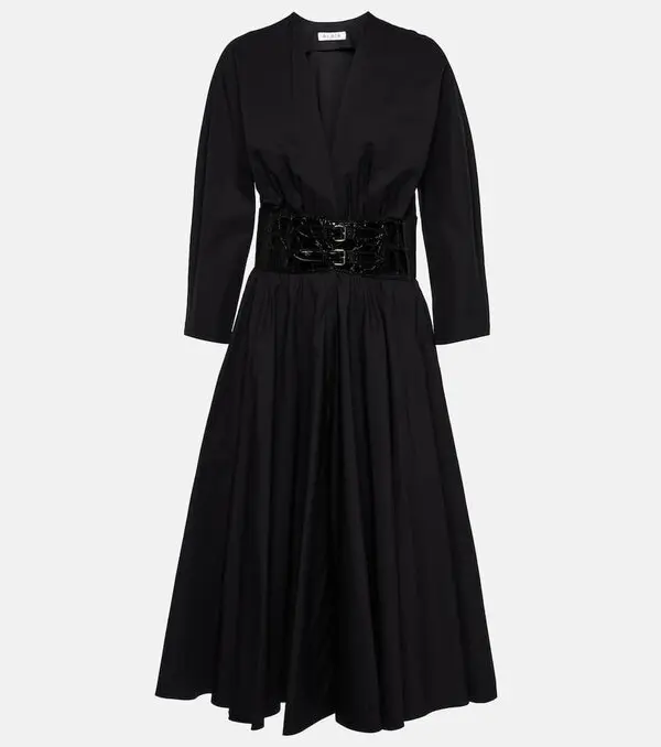 Alaïa Leather-trimmed Cotton Midi Dress