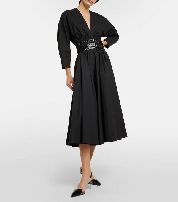 Alaïa Leather-trimmed Cotton Midi Dress