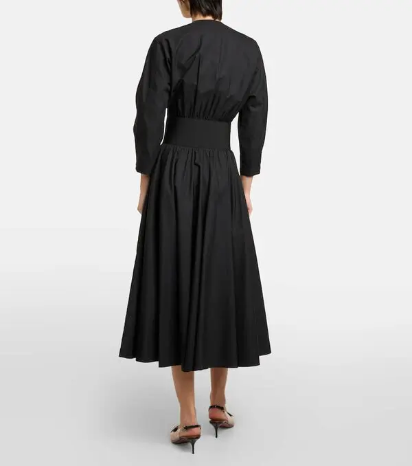 Alaïa Leather-trimmed Cotton Midi Dress