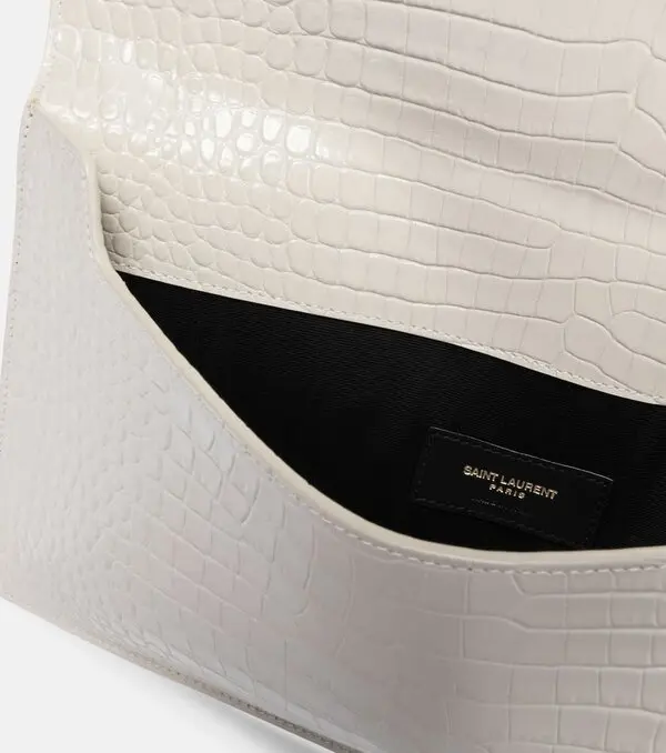 Saint Laurent Uptown Croc-effect Leather Clutch - White