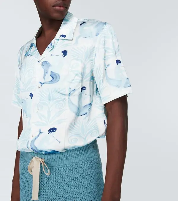 Commas Printed Bowling Shirt - Blue