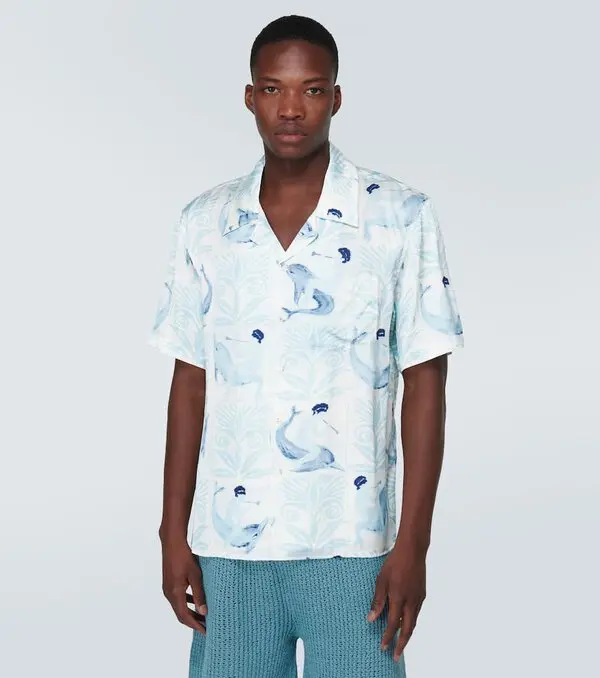 Commas Printed Bowling Shirt - Blue