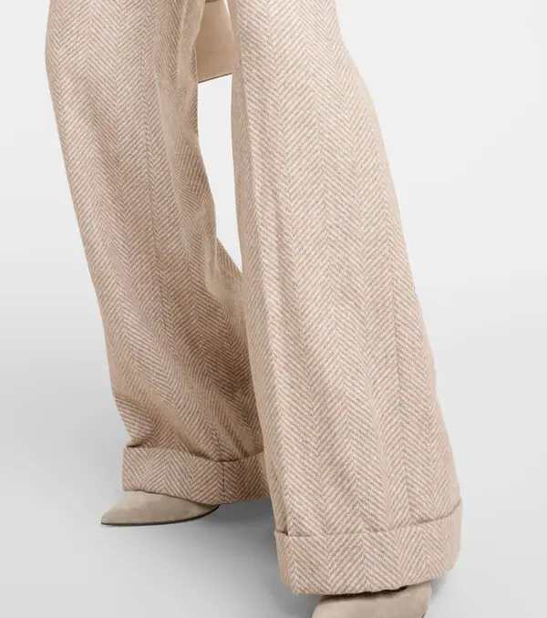 Brunello Cucinelli Chevron Wool-blend Flared Trousers
