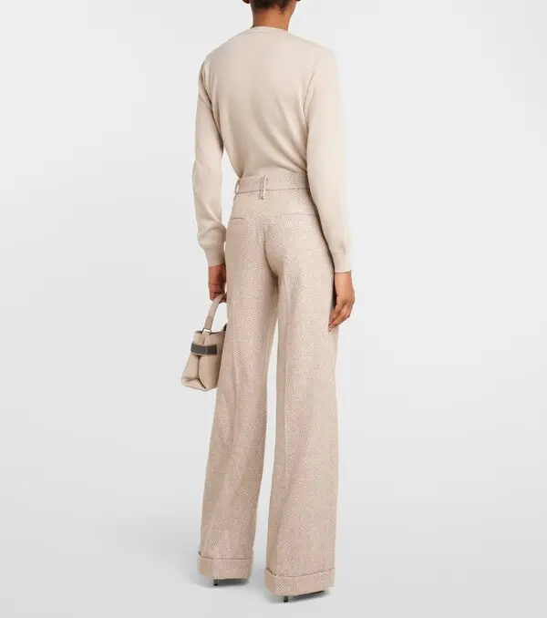 Brunello Cucinelli Chevron Wool-blend Flared Trousers